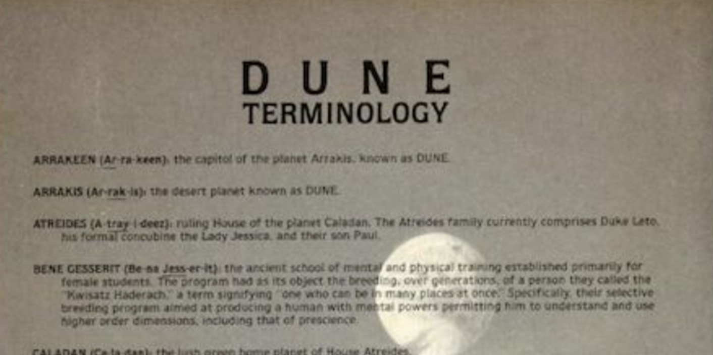 The Glossary Universal Studios Gave Out to the First Audiences of David Lynch's Dune (1984 ...