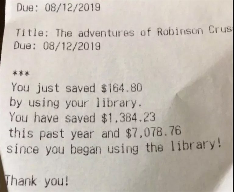Public Library Receipt Shows How Much Money You've Saved by Borrowing ...