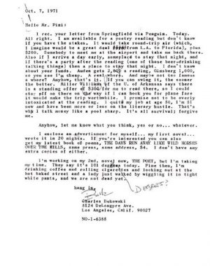 Charles Bukowski Sets His Amusing Conditions for Giving a Poetry ...